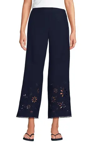 LANDS' END Linen Embroidered Cropped Wide-leg Pants