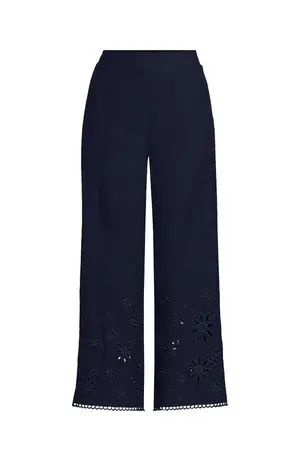 LANDS' END Linen Embroidered Cropped Wide-leg Pants