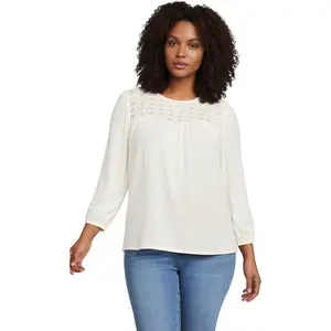 LANDS' END Lands' End 3/4 Sleeve Eyelet Yoke Blouse Ivory