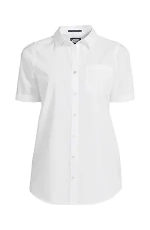 LANDS' END Short Sleeve No-iron Supima Cotton Shirt - White