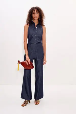 SIMONMILLER Sleeveless Chambray Shirt With Tie Back