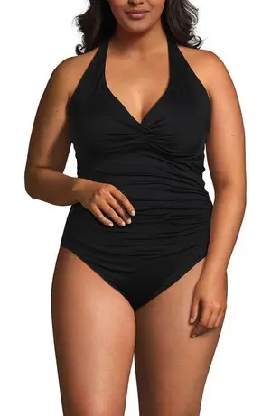 LANDS' END Halter One-piece With Knot Twist Detail