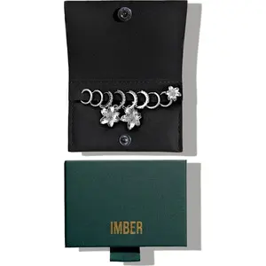 IMBER Set Of 9 Lily Motif Hoop, Stud, And Drop Earrings - Silver