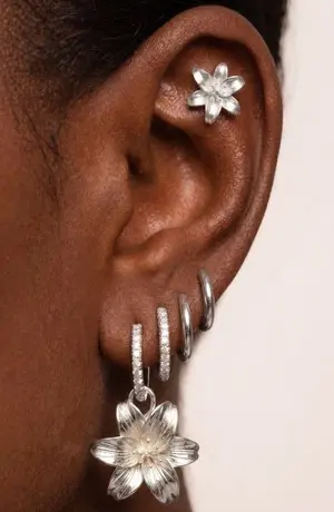 IMBER Set Of 9 Lily Motif Hoop, Stud, And Drop Earrings