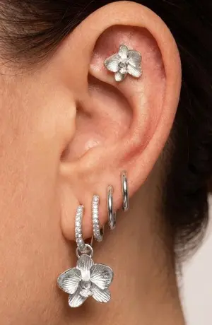 IMBER Orchid Motif Hoop And Stud Earring Set