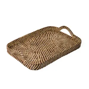 WICKER VILLAGE Brown & Natural Rectangle Tray - Small