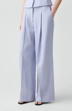 Theory Pleated Linen Blend Wide Leg Pants