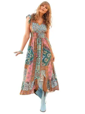 JOE BROWNS Patchwork Slit Maxi Dress - Multi Patchwork