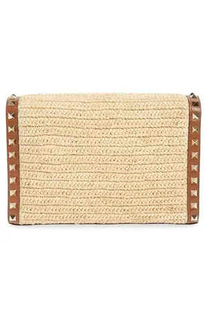 Valentino Garavani Small Rockstud Raffia Crochet Shoulder Bag - Natural