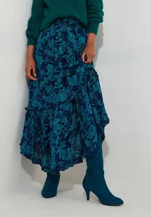 JOE BROWNS Crinkle Ruffle Maxi Skirt With Floral Print