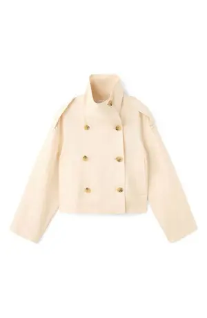 Mango Linen Funnel Neck Double-breasted Jacket