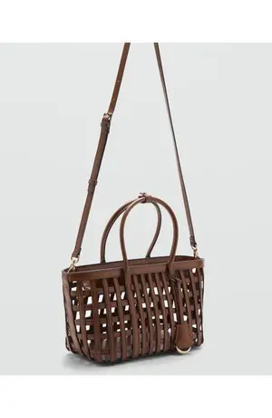 Mango Braided Faux East/west Bag With Top Handle And Crossbody Strap - Leather