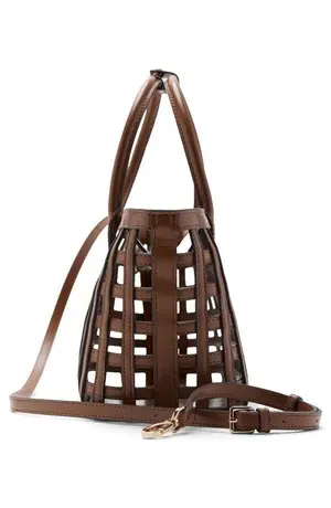 Mango Braided Faux East/west Bag With Top Handle And Crossbody Strap - Leather