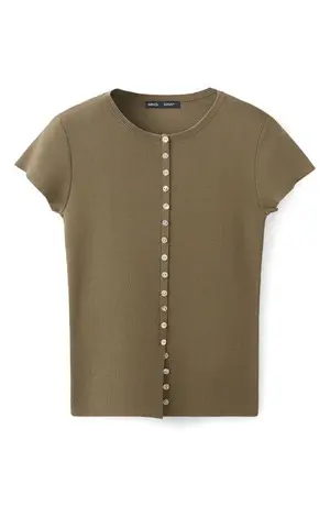 Mango Open Stitch Short Sleeve Cardigan - Medium Brown