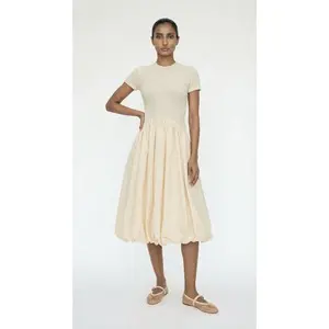 ELEXIAY Keysi Dress With Knit Bodice And Bubble Hem - Ivory
