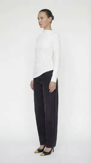 ELEXIAY Toni Asymmetrical Ruched Mock Neck Top