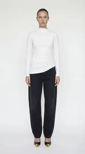 ELEXIAY Toni Asymmetrical Ruched Mock Neck Top