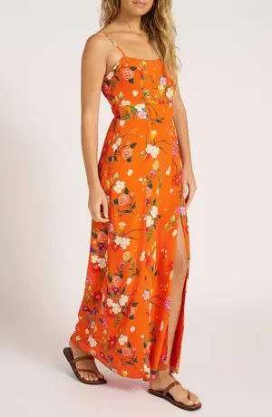 Matty M. Floral Print Satin Maxi Dress