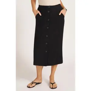 Matty M. Button Front Midi Skirt - Black