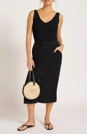 Matty M. Button Front Midi Skirt