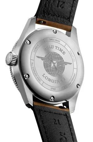 LONGINES Spirit Zulu Time Gmt Automatic Leather Strap Watch - Black/anthracite