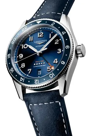 LONGINES Spirit Zulu Time Gmt Automatic Stainless Steel And Leather Watch - Blue