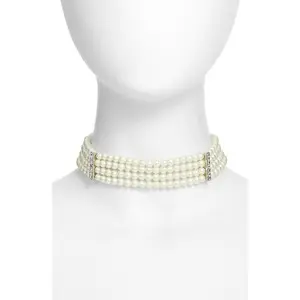 KENNETH JAY LANE Faux Pearl Layered Choker Necklace - Polished Silver