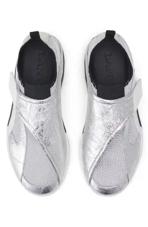 LANVIN Lnv1 Sneakers In Crinkled Metallic Leather - Black/silver