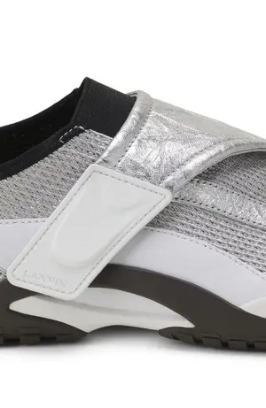 LANVIN Lnv1 Sneakers In Crinkled Metallic Leather - Black/silver