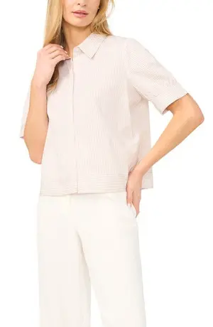 Halogen Striped Puff Sleeve Button-up Shirt - Pebble