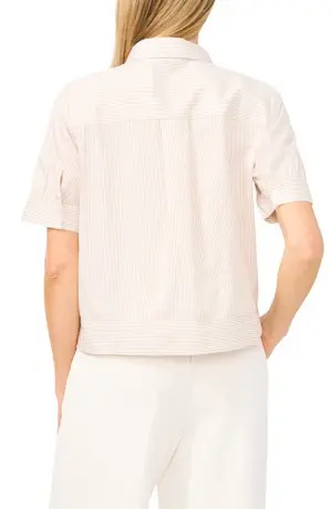 Halogen Striped Puff Sleeve Button-up Shirt - Pebble