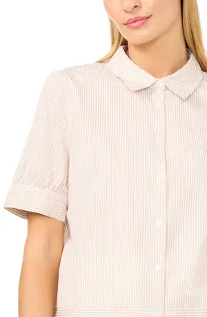 Halogen Striped Puff Sleeve Button-up Shirt - Pebble