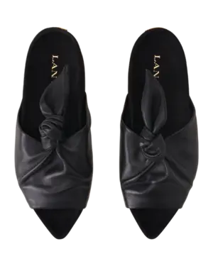 LANVIN Cocoon Flat Leather Mules With Bow Detail