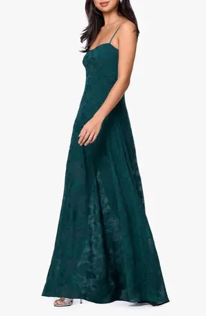 Betsy & Adam Floral Jacquard Chiffon Gown