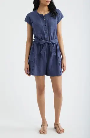 CITY BLUES Belted Cargo Romper - Smoke