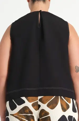 ESTELLE Sleeveless Linen Blend Top With Contrast Stitching