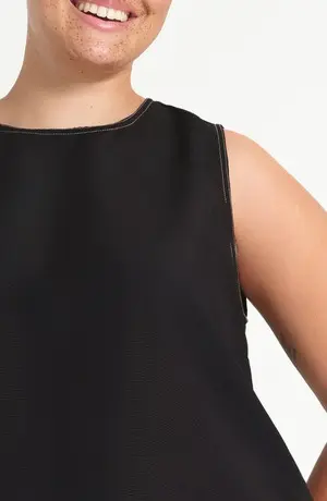 ESTELLE Sleeveless Linen Blend Top With Contrast Stitching