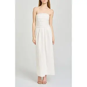 WAYF Pippa Strapless Eyelet Midi Dress - Ivory