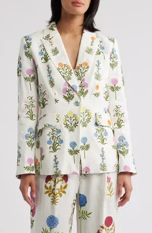 Elie Tahari Floral Embroidery Linen Blend Blazer - Multi Floral