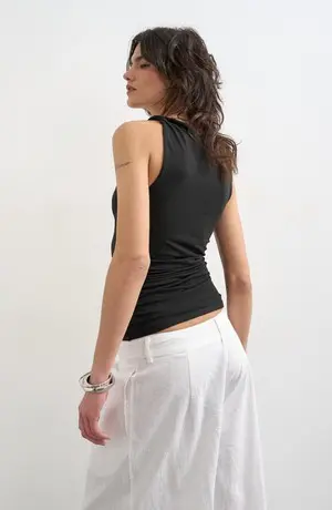 Topshop Knotted Shoulder Ruched Tank Top