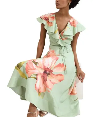 PHASE EIGHT Matilda Floral Wrap Midi Dress - Green