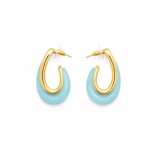 NUVV COLLECTION Sculptural Enamel And Gold Plated Hoop Earrings - Blue