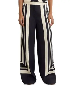 REISS Wide Leg Printed Trousers - Black/white