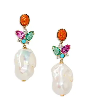 Nadri Frieda Multi Stone Drop Earrings - Gold