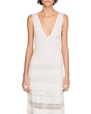 Sandro Pointelle Knit Lace Maxi Dress - White