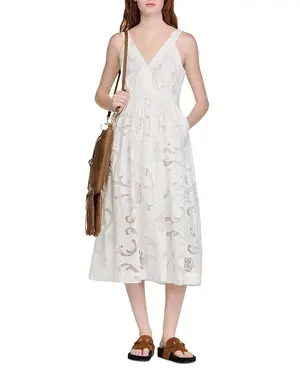 Sandro Openwork Floral Cotton Maxi Dress - Ecru