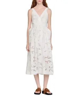 Sandro Openwork Floral Cotton Maxi Dress - Ecru