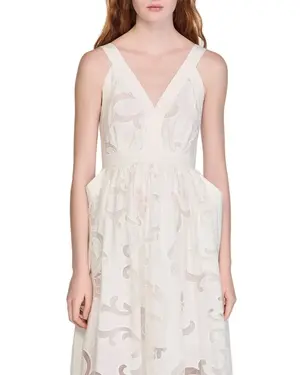 Sandro Openwork Floral Cotton Maxi Dress - Ecru