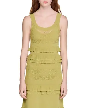 Sandro Ruffled Knit Maxi Dress
