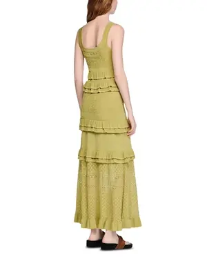 Sandro Ruffled Knit Maxi Dress